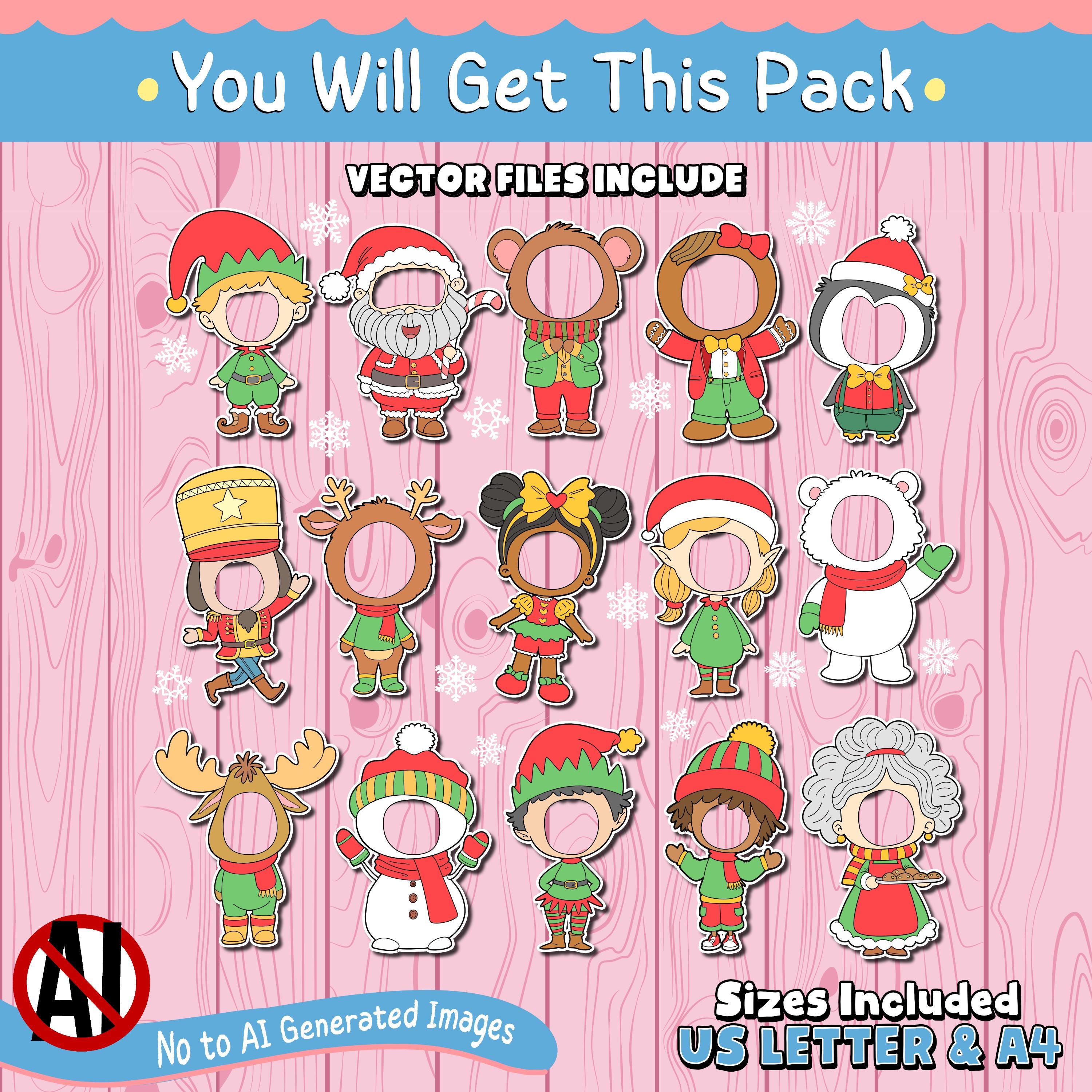 Christmas Kids Photo Template | Face-in-hole Characters | Holiday ...