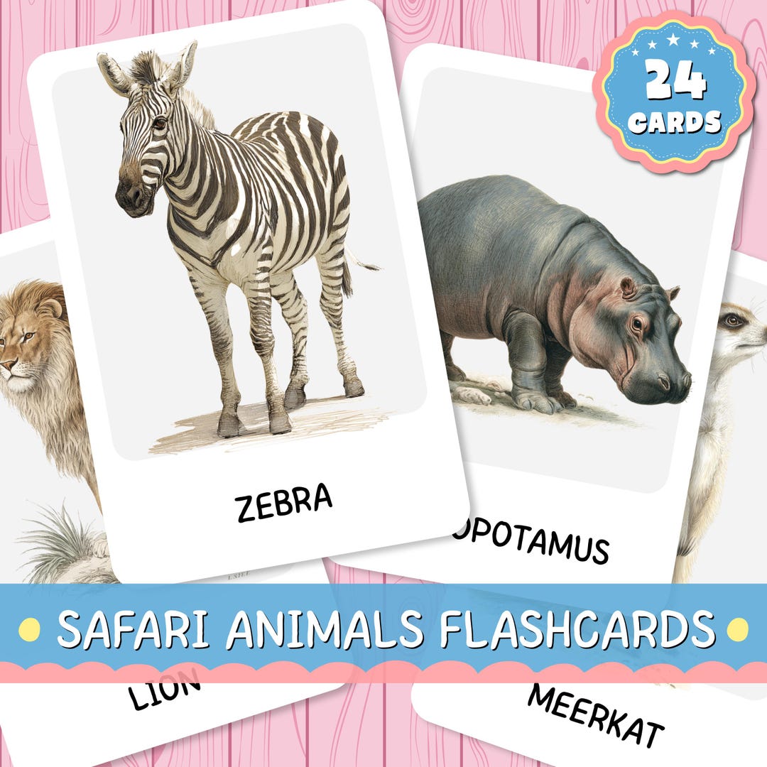 Safari Animals Flashcards Printable, Realistic African Animal ...