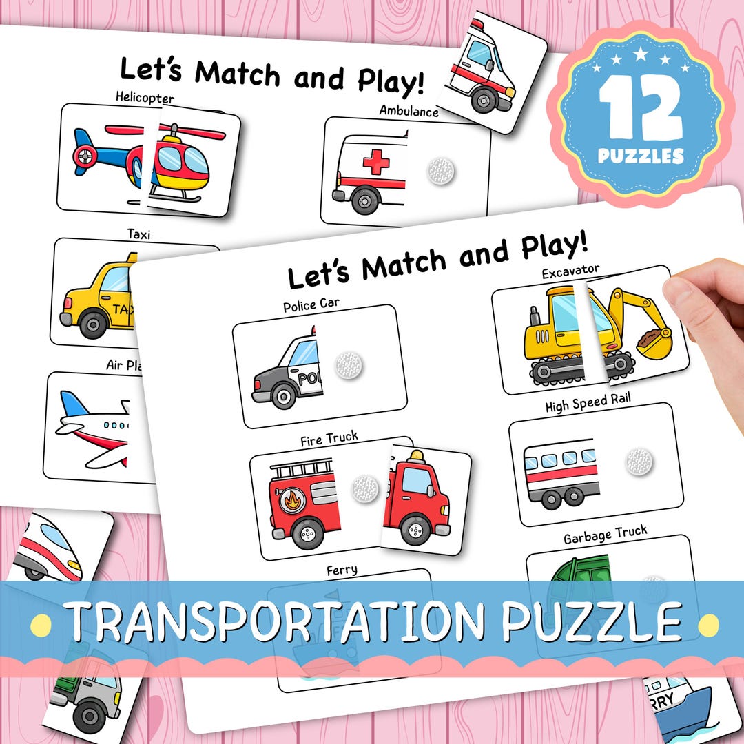 Vehicles Matching Puzzle: Montessori Transport Activity (PDF Download ...