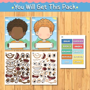 Emotions Activity Printable, Kids Feelings Game, Mix and Match Faces ...