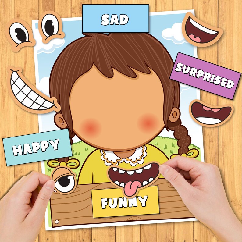 Printable Emotions Activity: Girls' Face Matching Game (digital ...