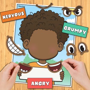 Emotions Activity Printable, Kids Feelings Game, Mix and Match Faces ...