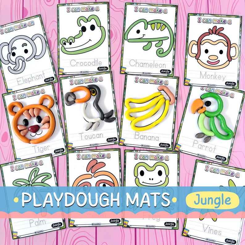Jungle Play Dough Mats Printable | Fine Motor Jungle Animal Activity ...