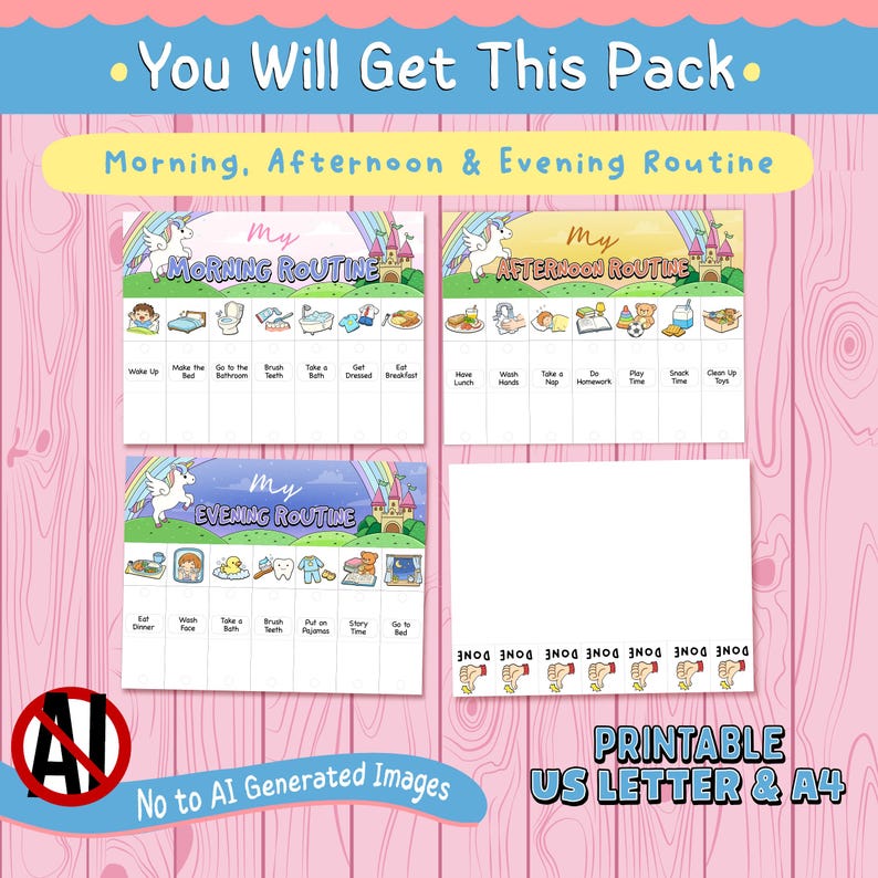 Kids Daily Routine Chart | Morning, Afternoon, Evening (editable Canva ...