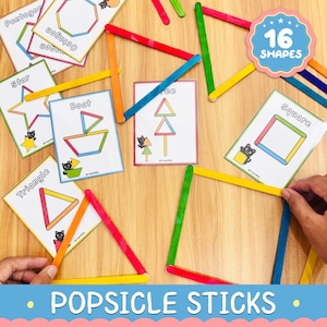 Popsicle Stick 2D Shapes Activity, Montessori Printable Game for Kids ...