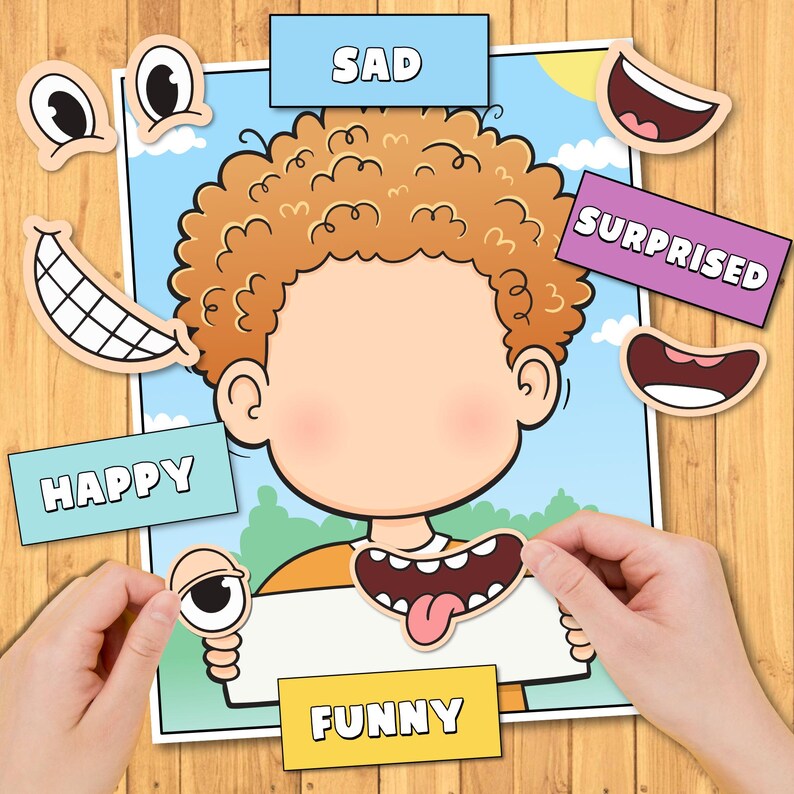 Emotions Activity Printable, Kids Feelings Game, Mix and Match Faces ...