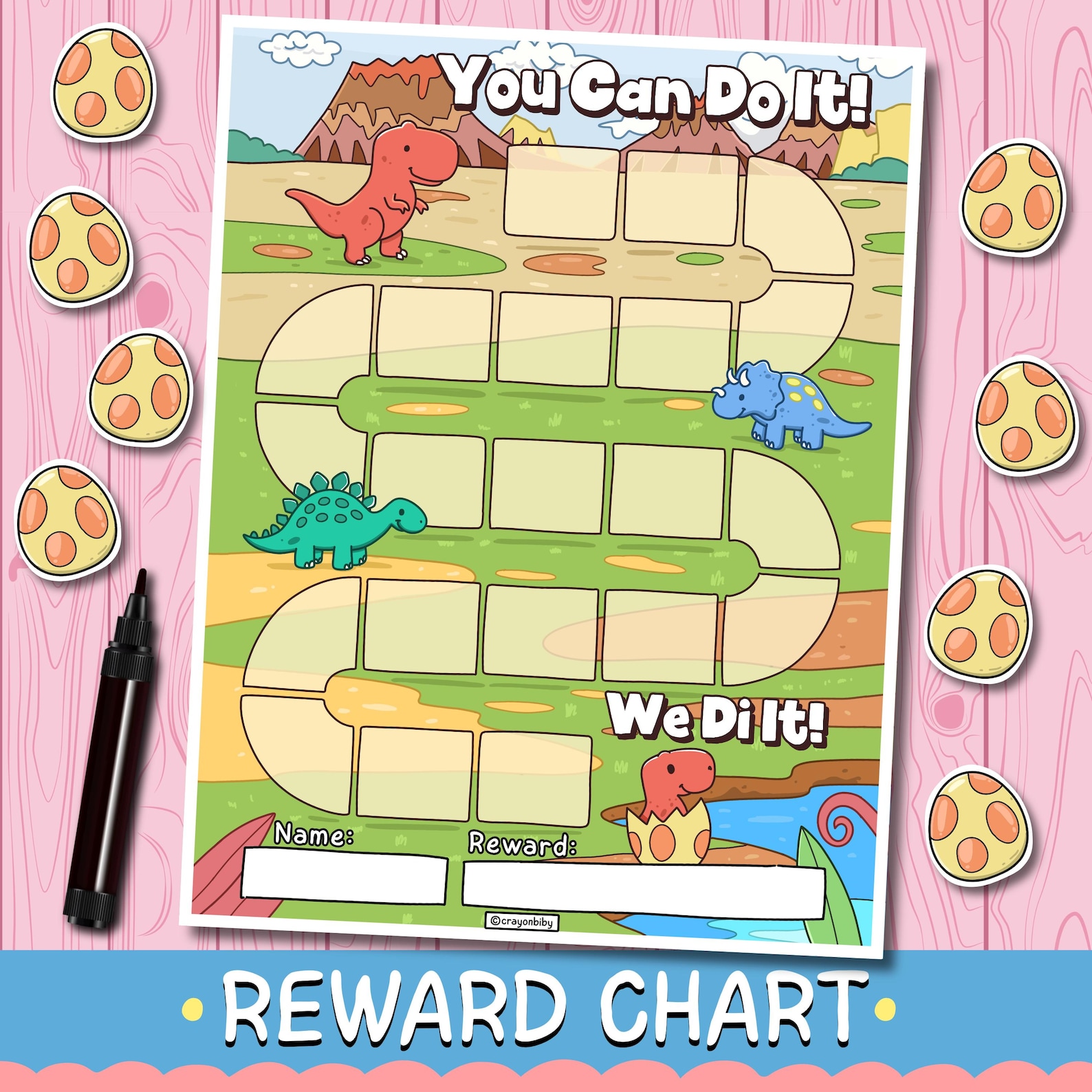 Dinosaur Reward Chart: Kids' Printable Behavior Tracker (digital ...
