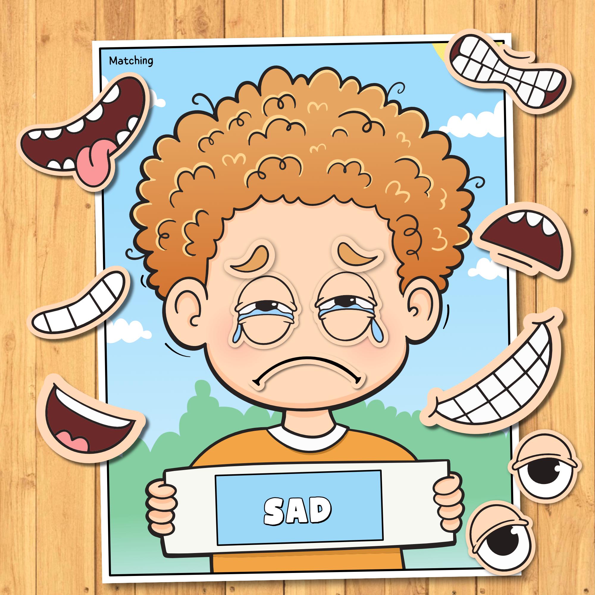 Emotions Activity Printable, Kids Feelings Game, Mix and Match Faces ...