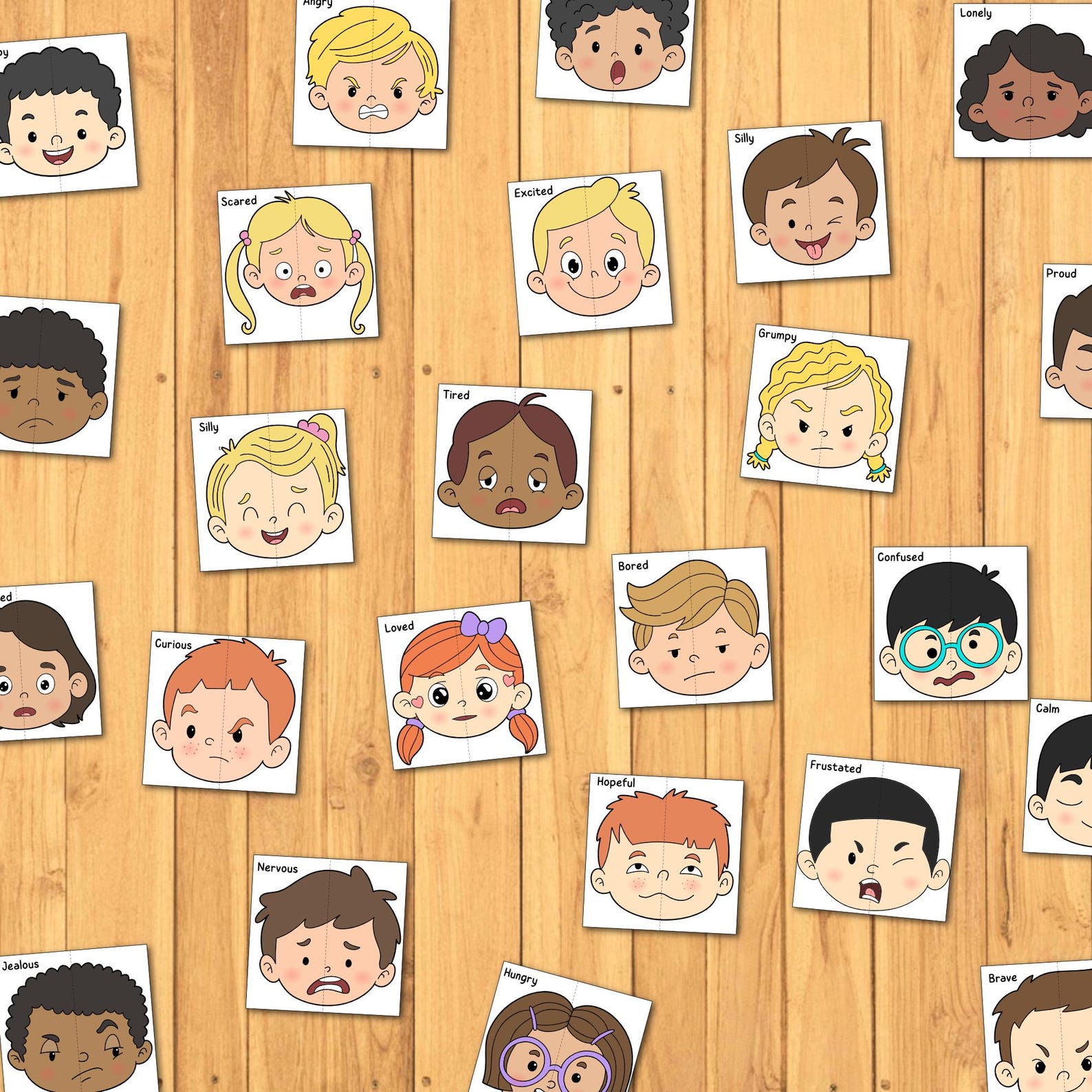 Emotions Puzzle for Kids Printable Matching Game Feelings Flash Cards ...