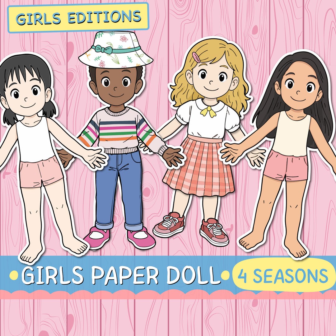 Girls Paper Doll Printable | 4 Seasons Dress-up Activity (PDF Pattern ...