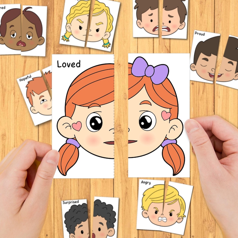 Emotions Puzzle for Kids Printable Matching Game Feelings Flash Cards ...