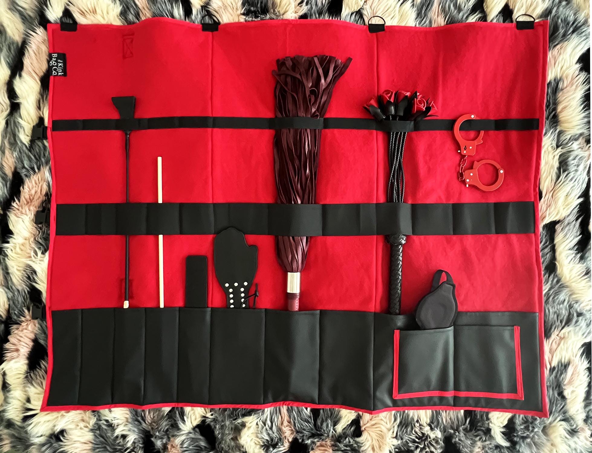 Handmade Deluxe Leather Roll-up BDSM Kink Impact Tool Toy Bag - Flogger ...
