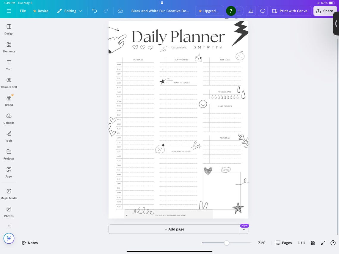 Printable Daily Planner Canvas Template | Black & White Aesthetic ...