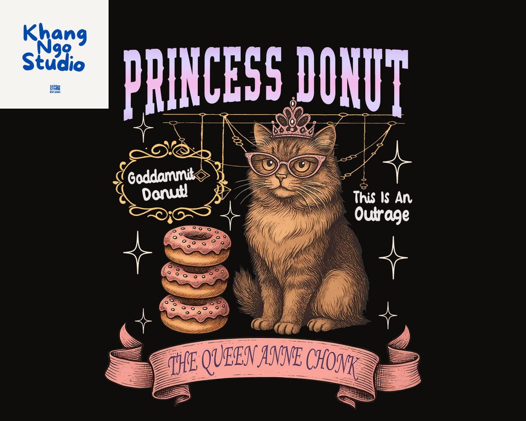 Funny Princess Cat Donut PNG, Royal Chonk Queen Clipart, Retro Sassy ...
