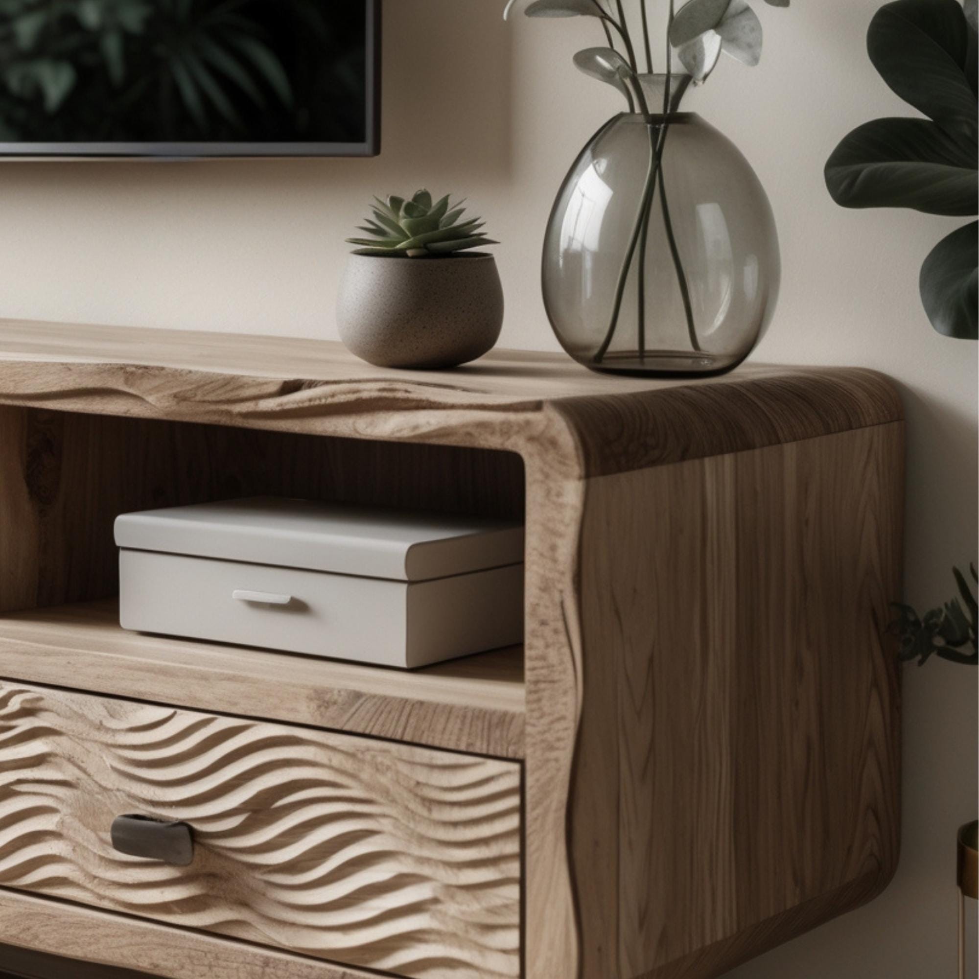 Handmade Solid Wood TV Stand, Rustic Live Edge Media Console With ...