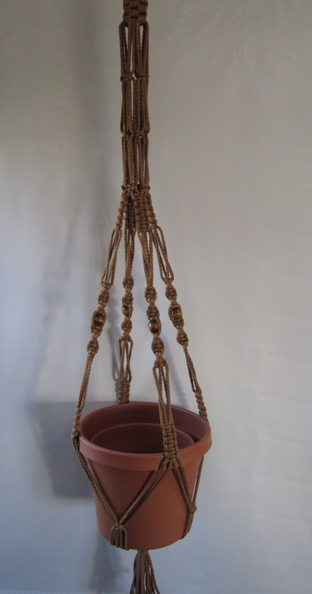 Macrame Plant Hanger 52 Inch With Beads and With a 19" Drop 6mm ...