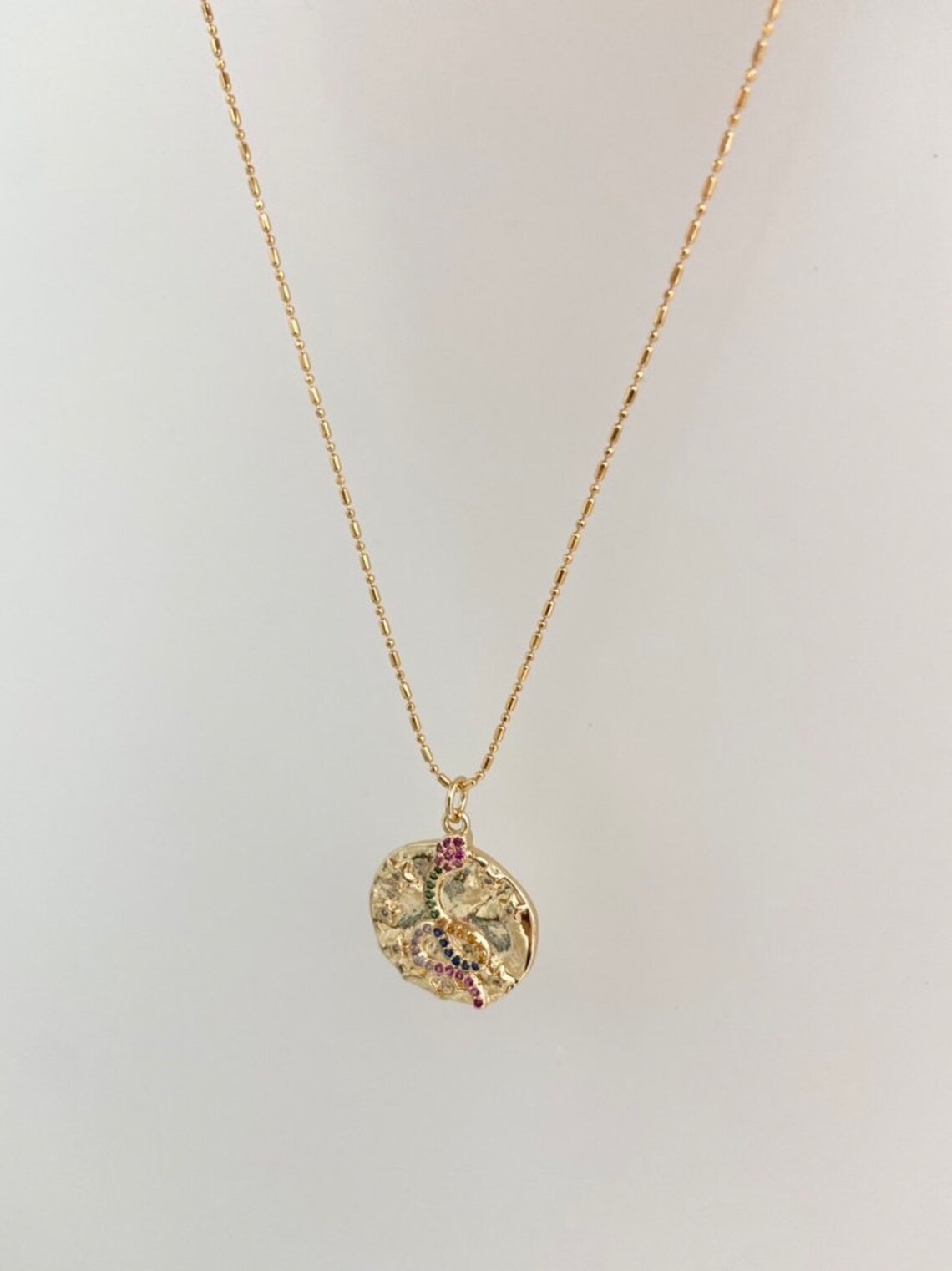 Gold Snake & Star Coin Necklace: Multicolored CZ Statement Jewelry - Etsy