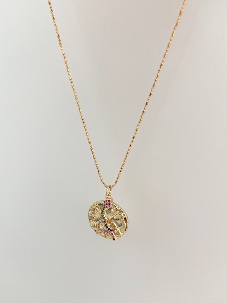 Gold Snake & Star Coin Necklace: Multicolored CZ Statement Jewelry - Etsy