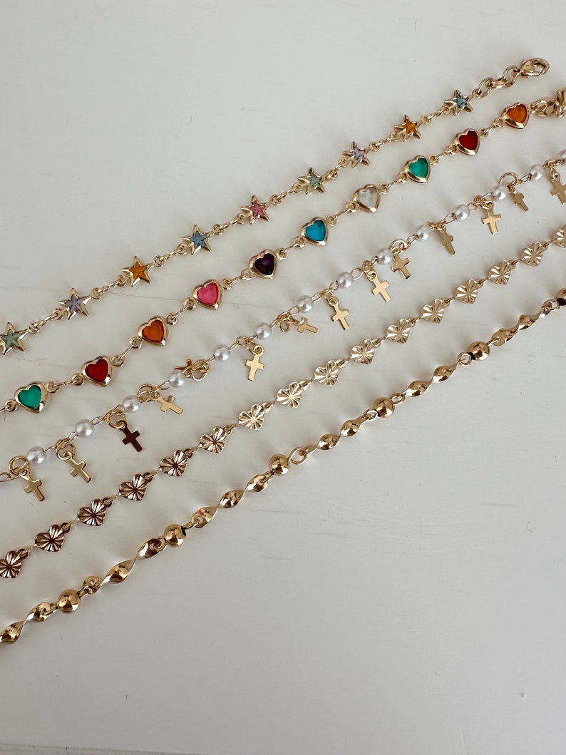 18k Gold Filled Heart Bracelet: Multicolored CZ Dainty Chain Valentines ...