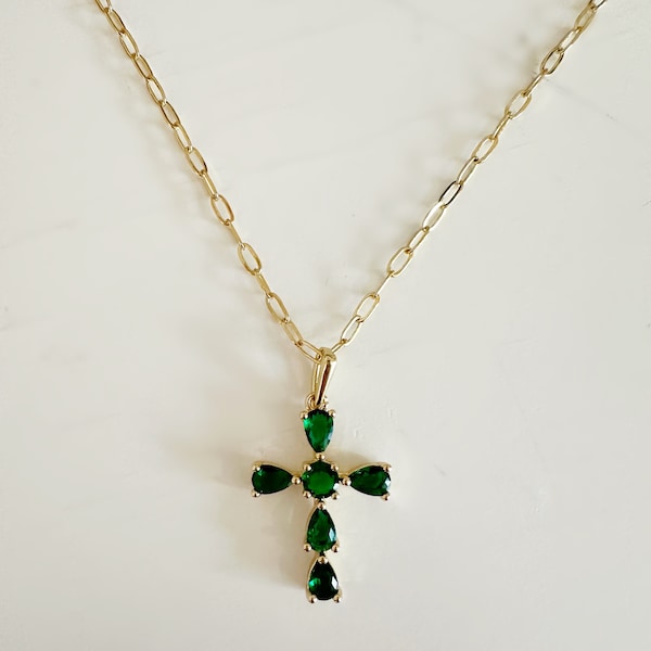 Green Cross Necklace - Etsy