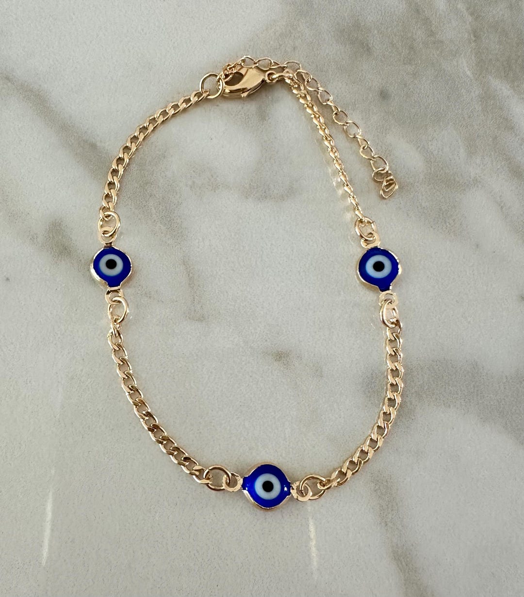 Navy Blue Triple Evil Eye Gold Chain Bracelet, Layering Bracelet, Evil ...