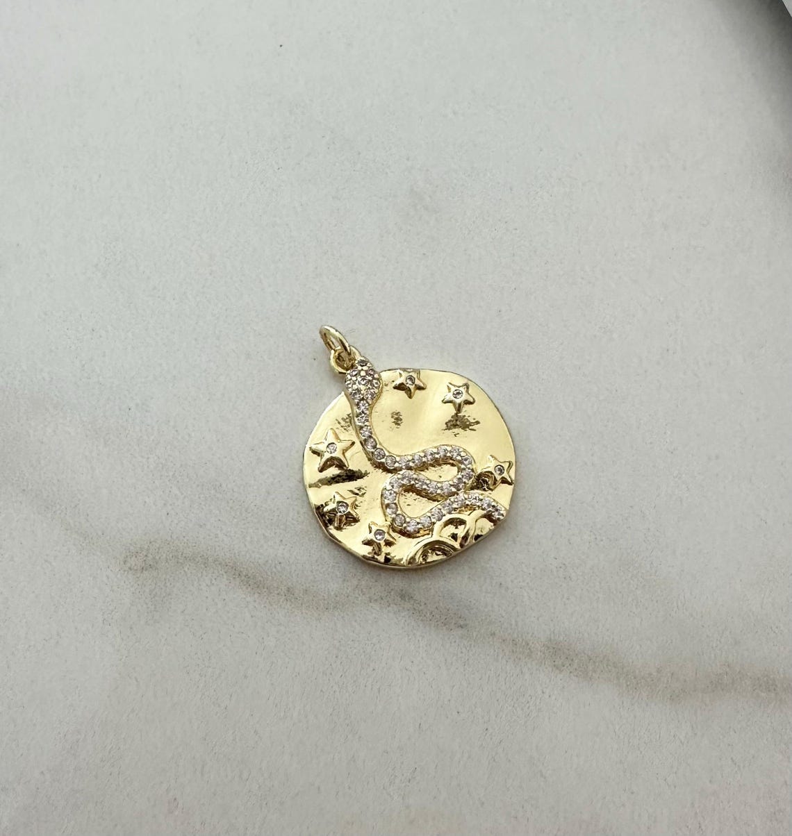 Gold Snake & Star Coin Necklace: Multicolored CZ Statement Jewelry - Etsy