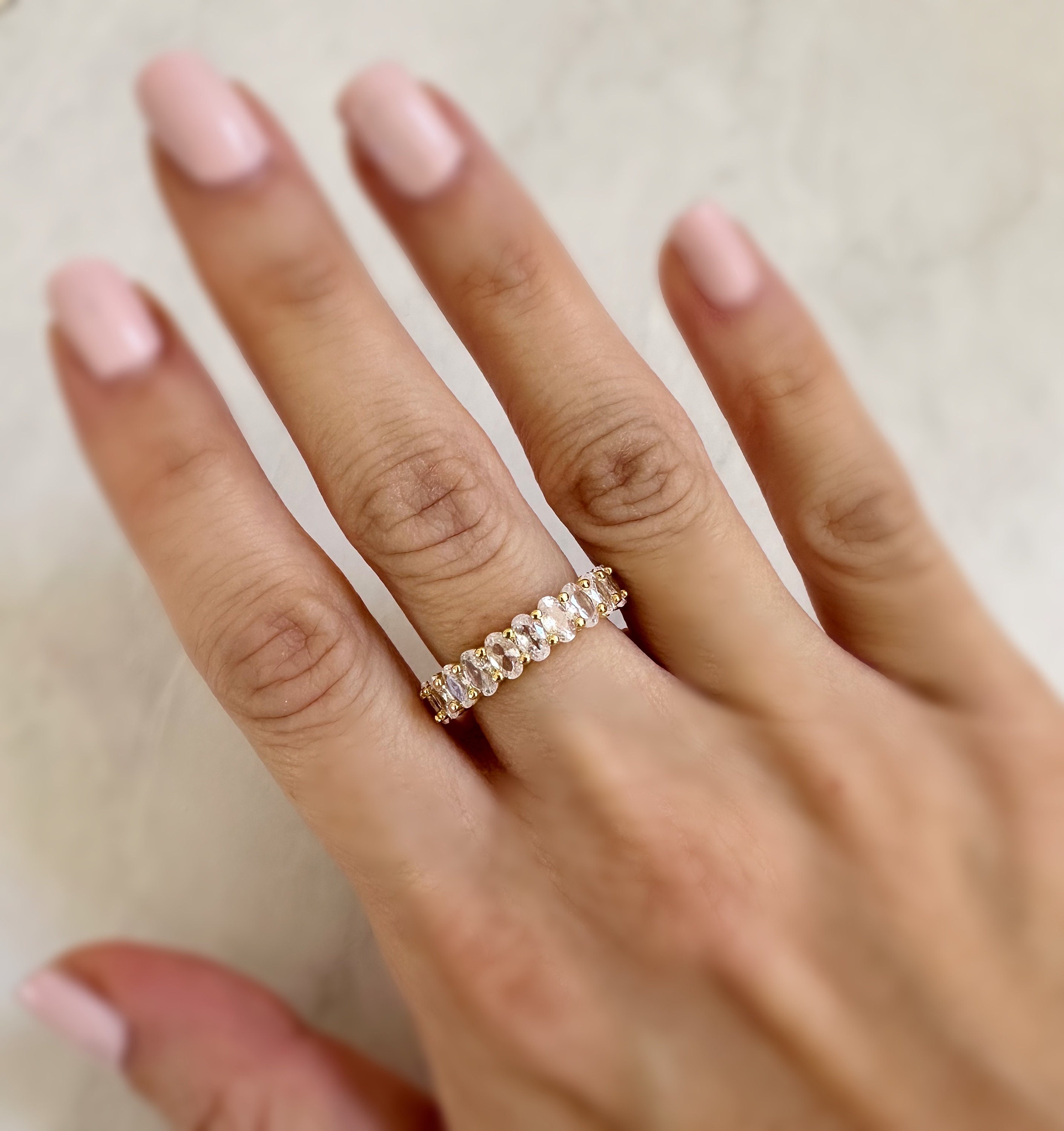 18k Gold Filled Oval CZ Eternity Band Ring, Statement Ring, CZ Oval ...