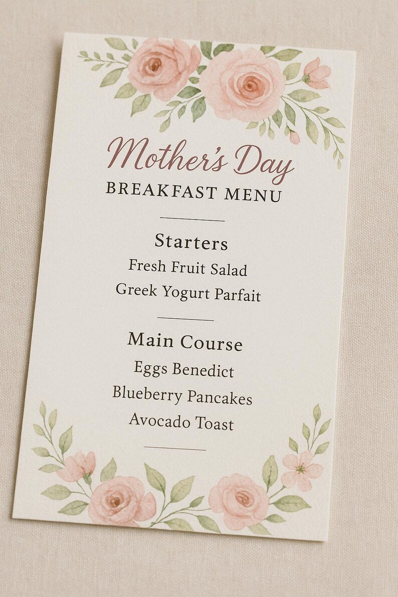 Mother’s Day Menu Printable | Elegant Brunch Menu Template | Floral ...