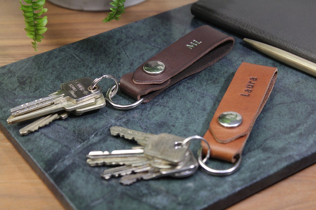 Personalized Leather Keychain: Handmade Monogrammed Key Fob, Gift Box ...