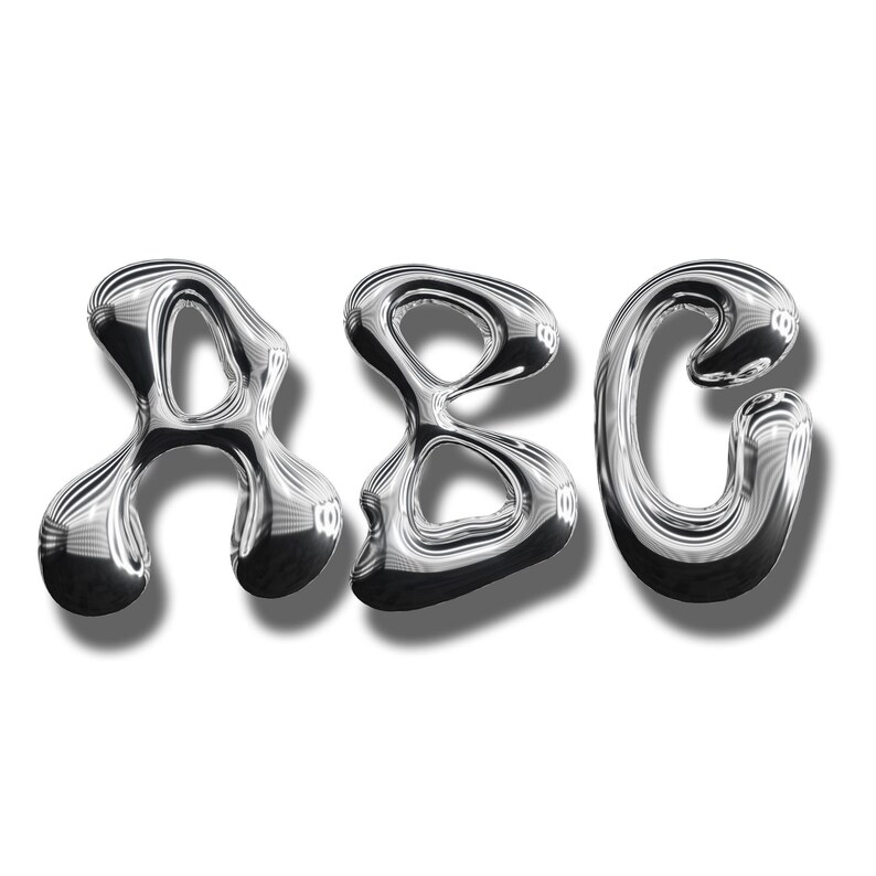 3D Chrome Shaky Font | Liquid Text Alphabet | Graphic Design Clipart ...