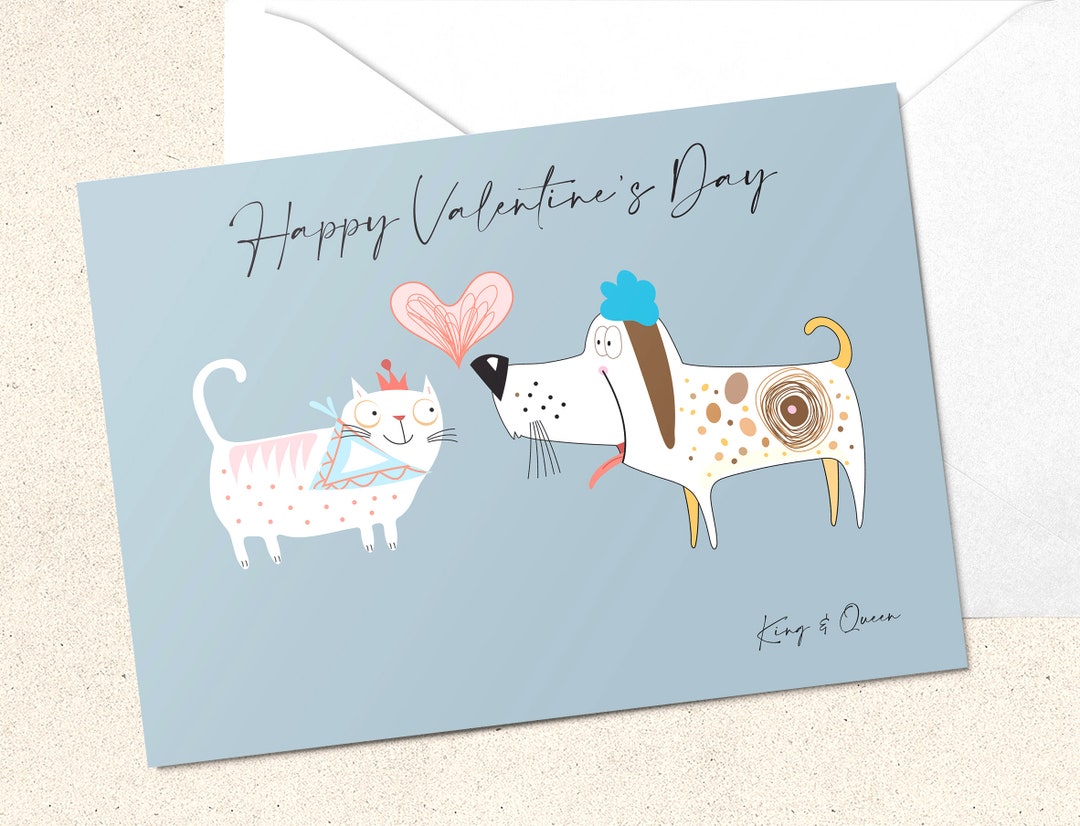 Hand Printed Cat and Dog Valentine's Day Card - Etsy UK
