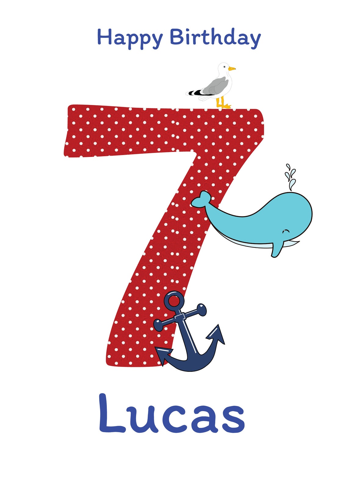 Personalised 7th Birthday Card , Greetings Card for Child, Birthday ...