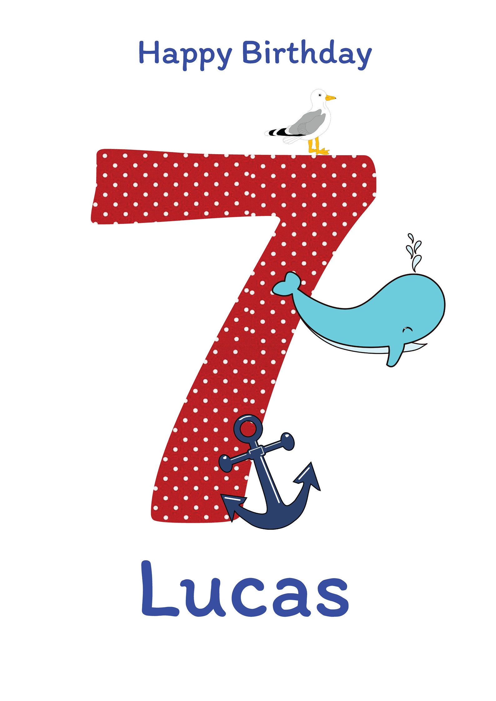 Personalised 7th Birthday Card , Greetings Card for Child, Birthday ...