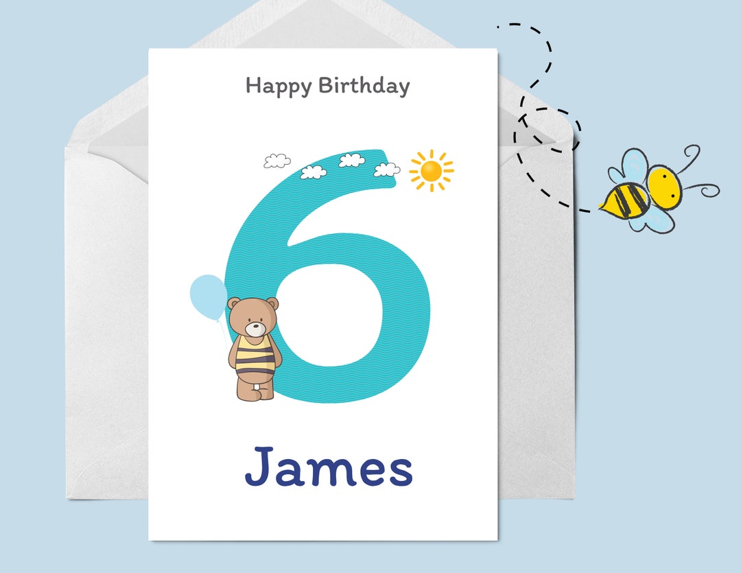 Personalized 6th Birthday Card, Teddy Bear, Boy's Card - Etsy