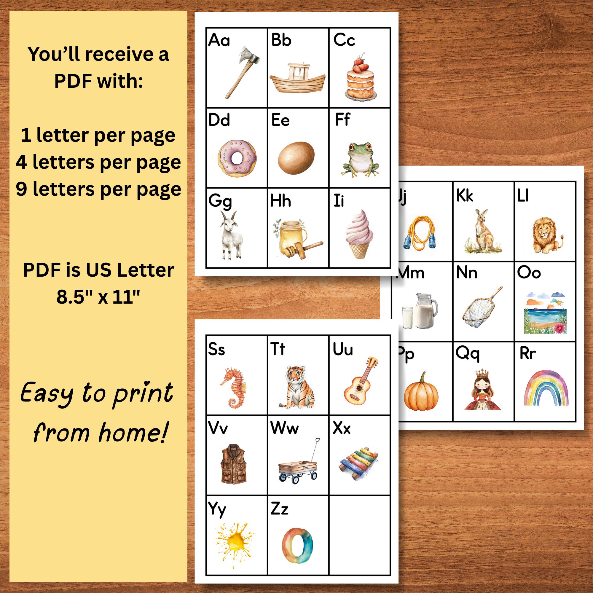 Watercolor ABC Flashcards, Montessori, Charlotte Mason, Homeschool ...