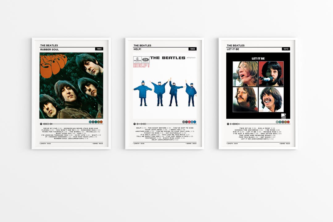 The Beatles - Help!, Let It Be, Rubber Soul Set of 3 Album Set Poster ...