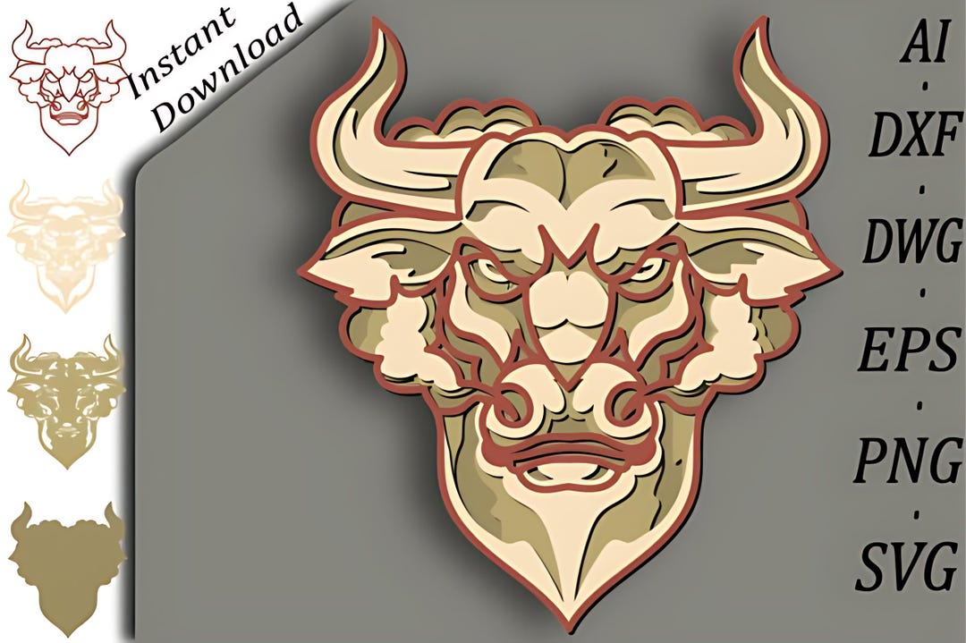 3D Layered Bull Mandala SVG: Laser Cut Files for Cricut, Silhouette ...