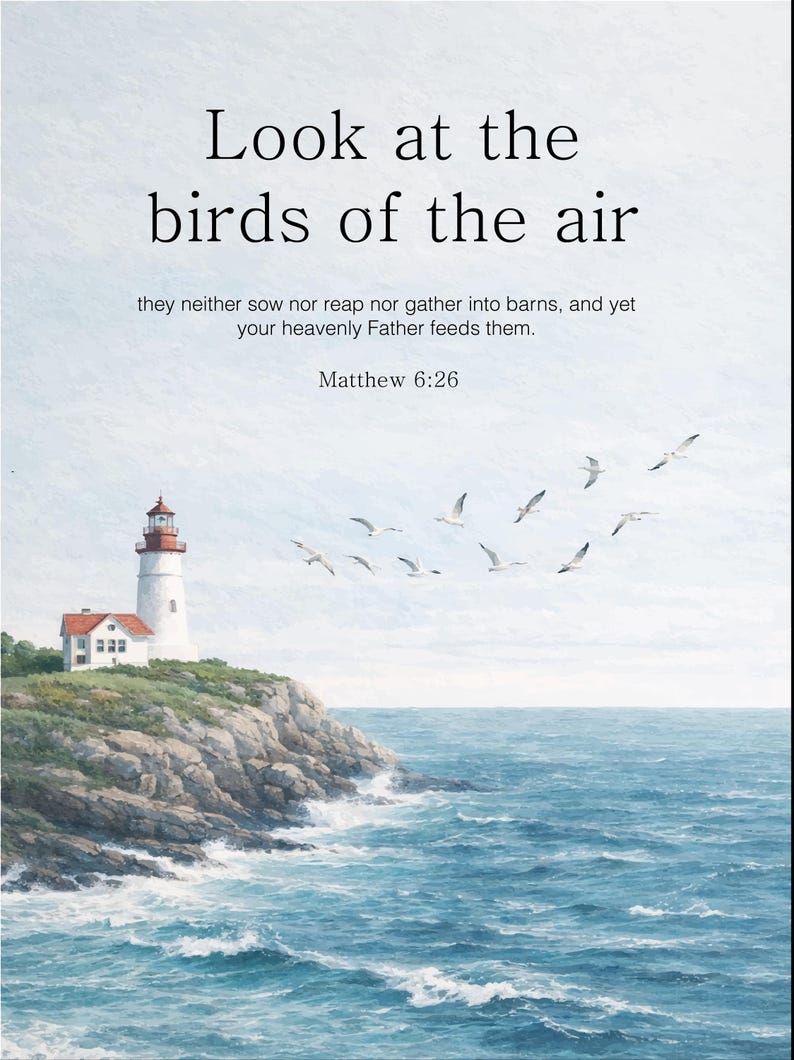 Bible Verse Wall Art Printable | Matthew 6:26 Christian Art | Coastal ...