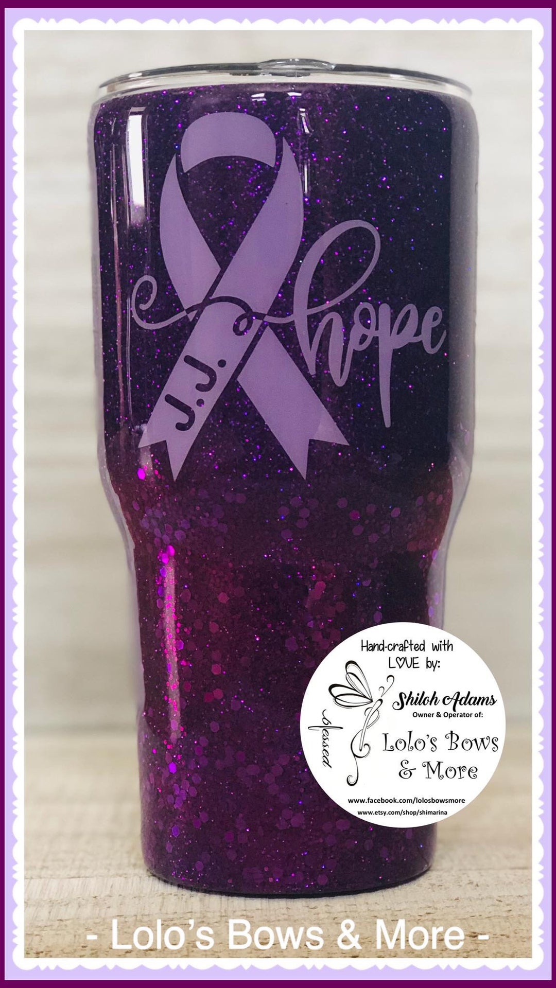 Custom Glitter Purple Ribbon Hope Stainless Steel Double Walled Tumbler ...