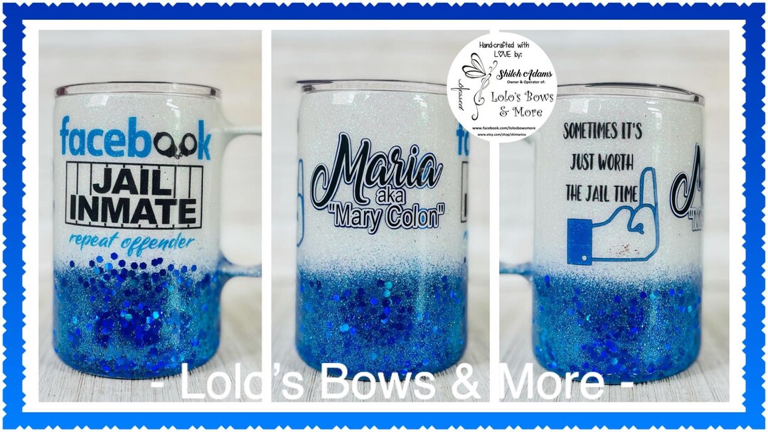 Custom Personalized Facebook Jail Inmate Glitter Stainless Steel Double ...