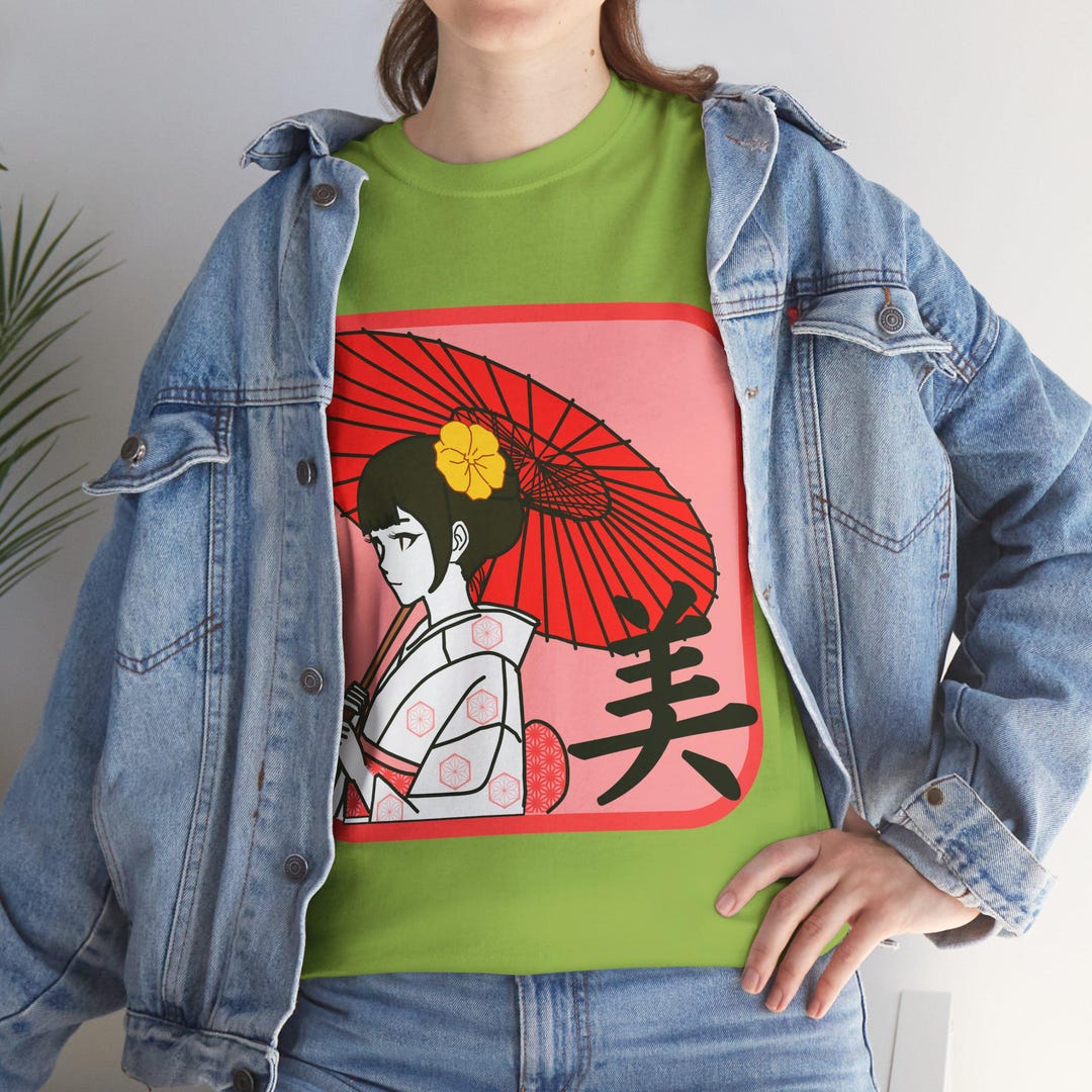 Japanese Geisha Girl Aesthetic Tee, Unisex T-shirt, Parasol Graphic ...