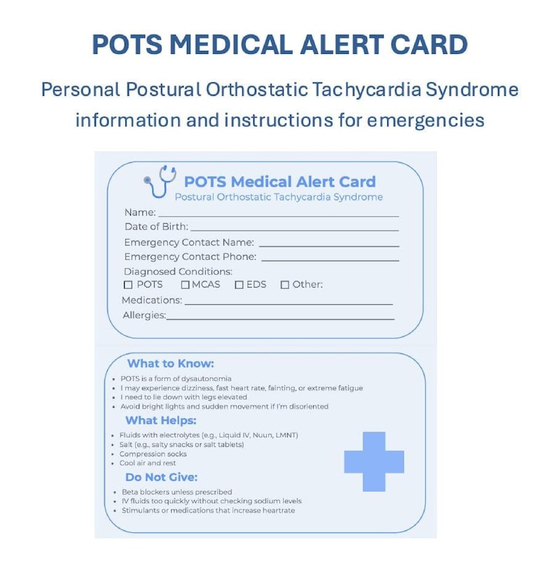 Medical Alert Card for POTS | Stay Safe On-the-go | Emergency ...