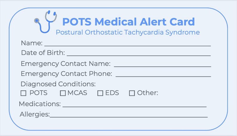 Medical Alert Card for POTS | Stay Safe On-the-go | Emergency ...