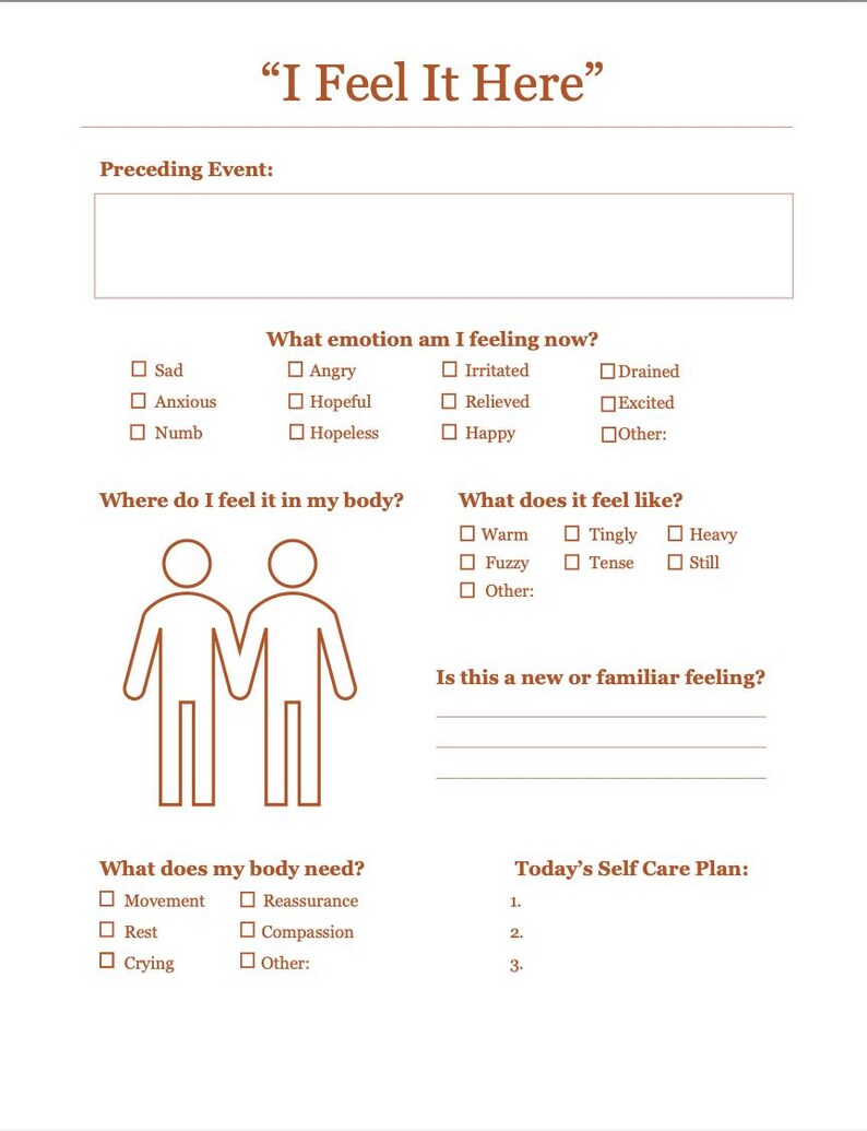 I Feel It Here – Printable Somatic Therapy Worksheet for Mind Body ...