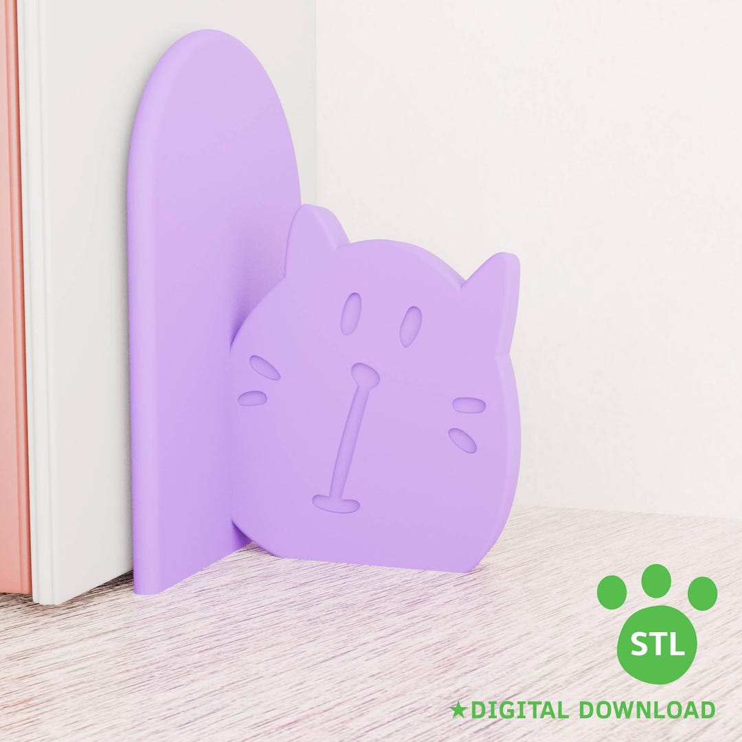 Mofu Cat Face Bookend STL File (type E) | Cute 3D Printable Book Stand ...