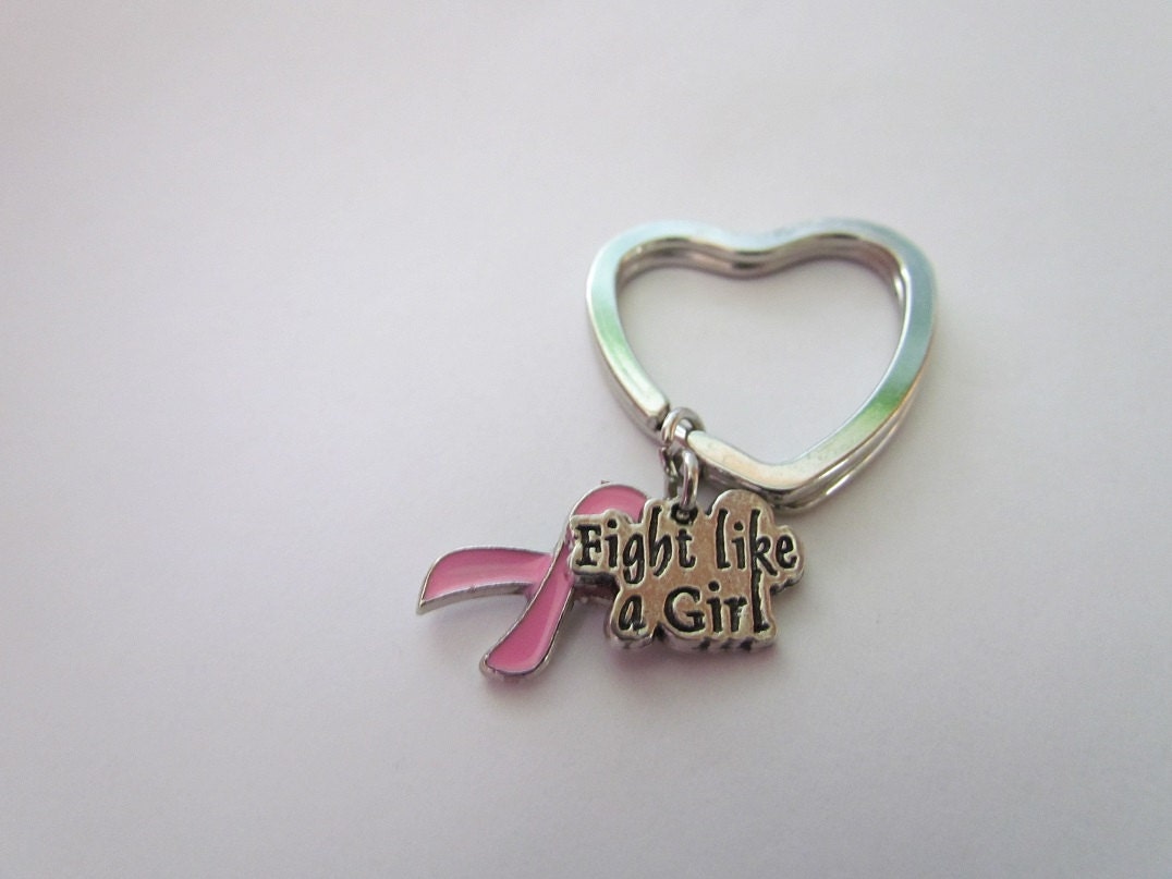 Pink Ribbon Enamel Charm Heart Keychain Key Ring Breast Cancer - Etsy