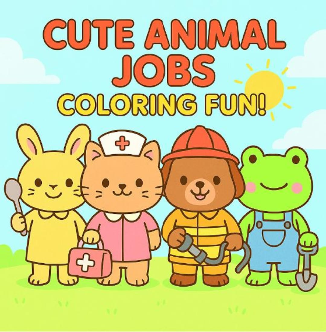 Kawaii Animal Jobs Coloring Book – Cute Animals in Career Costumes ...
