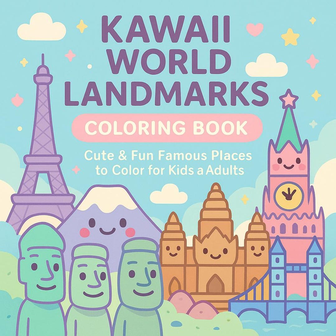 Kawaii World Landmarks Coloring Book – 25 Cute & Fun Famous Places to ...