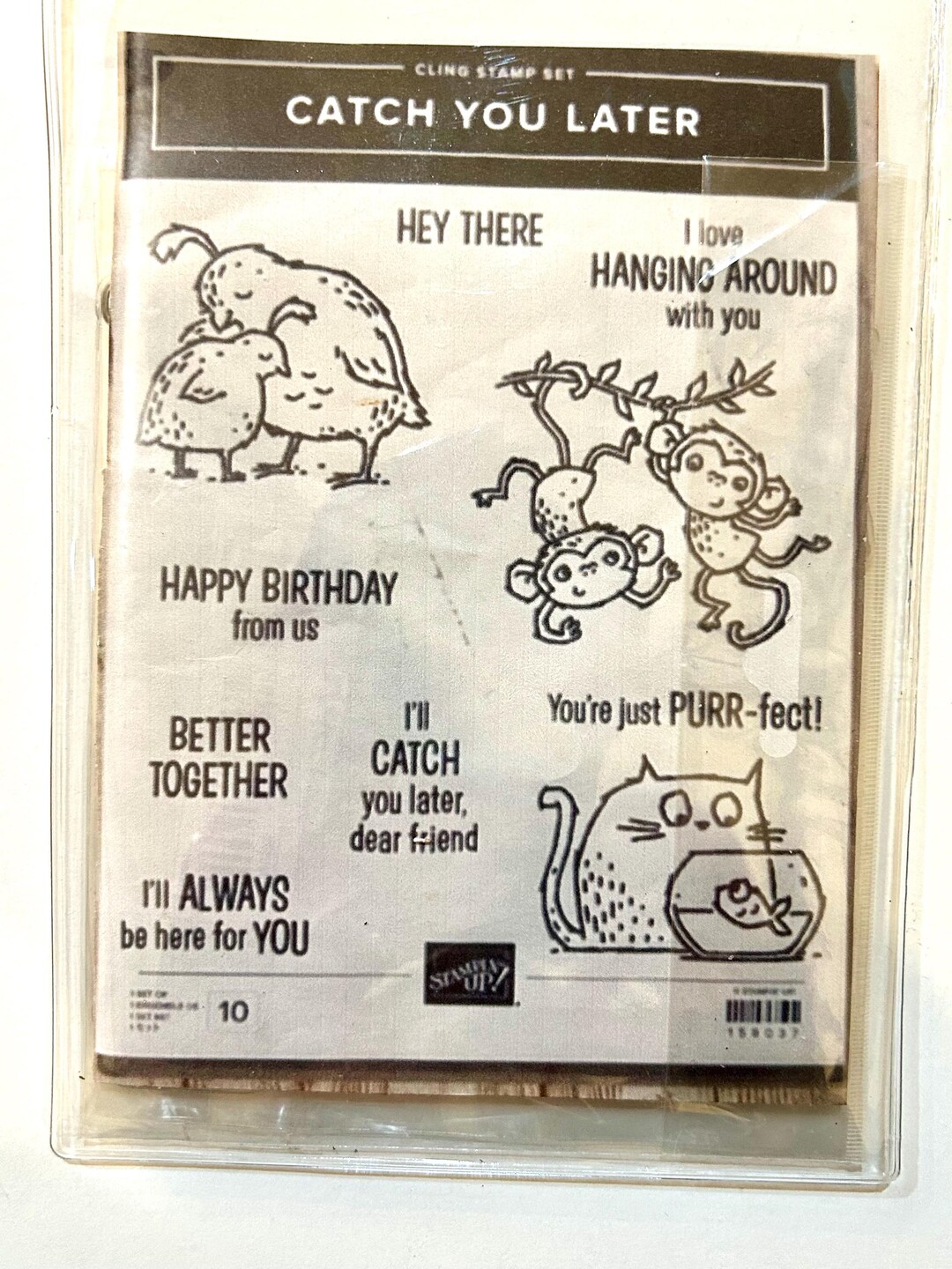 Stampin up Catch You Later Clear Stamps Cling Stamps NIP Cat Monkey ...