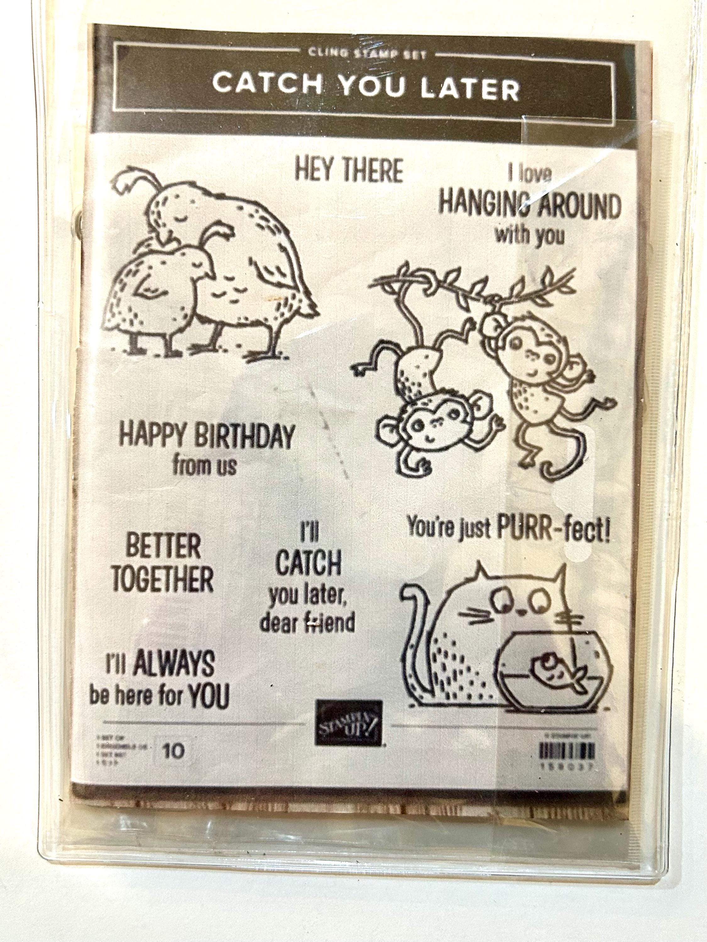 Stampin up Catch You Later Clear Stamps Cling Stamps NIP Cat Monkey ...